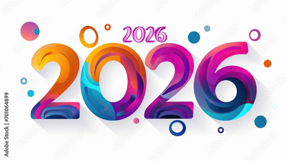 New calendar year "2026", Text word, label, isolated white background, in 3D style, generative ...