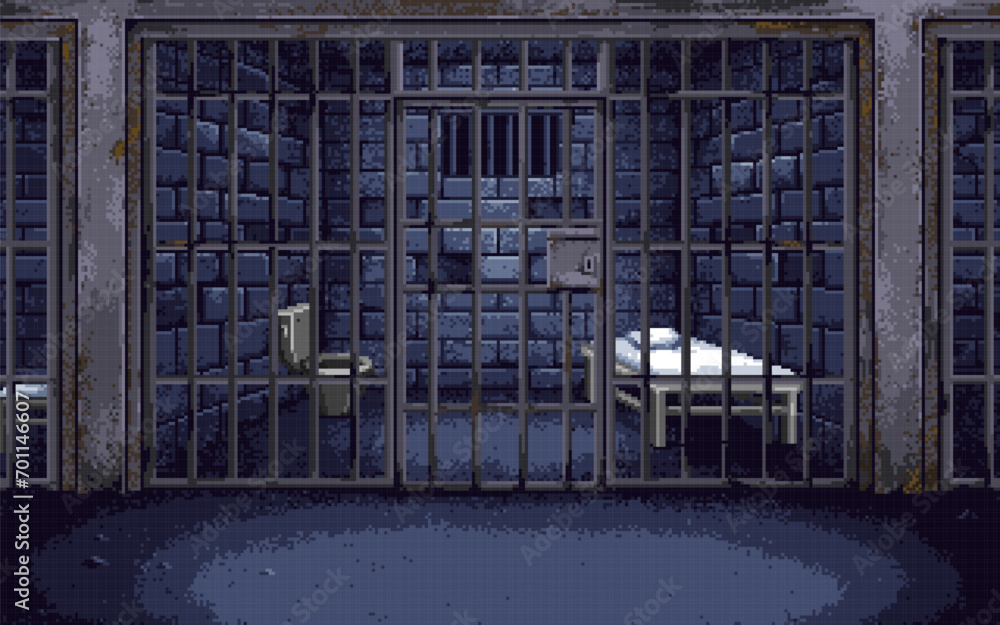 Pixel art illustration Jail Prison background. Pixelated Prison. Police ...