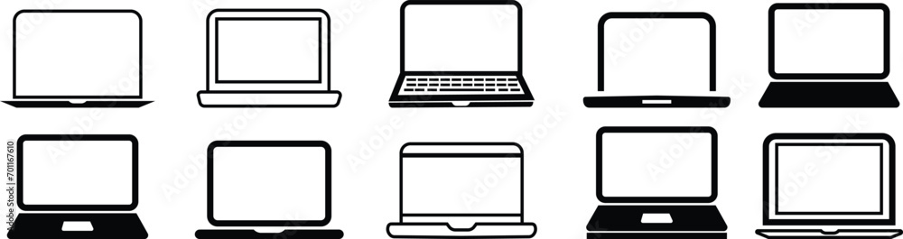 Realistic set of laptop mockup with blank screen isolated on ...