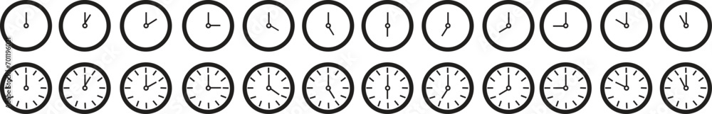 Vector Time and Clock icons Set. Analog clock symbols in trendy Linear ...