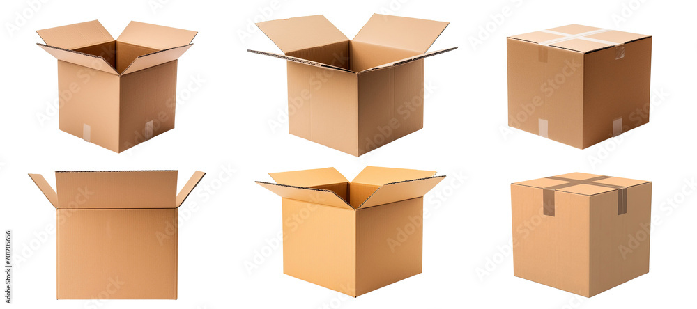 Set pf boxes parcels or cardboard from various side for packaging ...