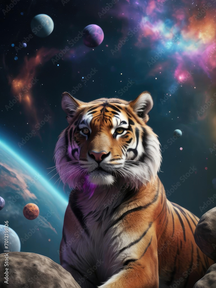 Stockillustrationen Cosmic Tiger - An Unreal Engine render of a hyper ...