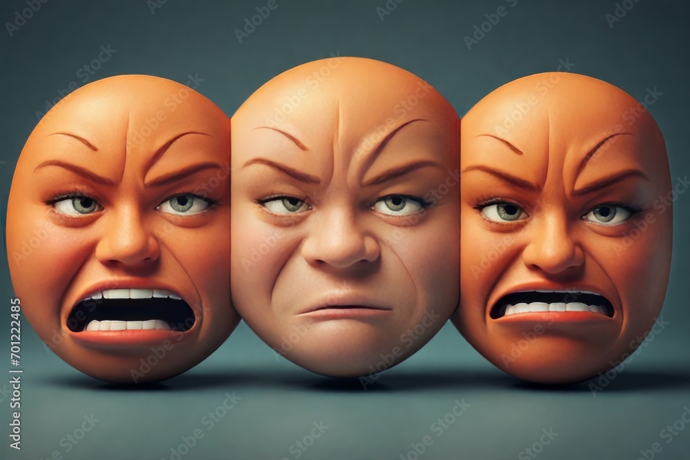facial expresion emoticon. Angry face, annoyed face 3d render. Cute ...