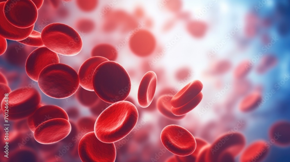 Red blood cells flow in human veins, medical background. Macro view of ...