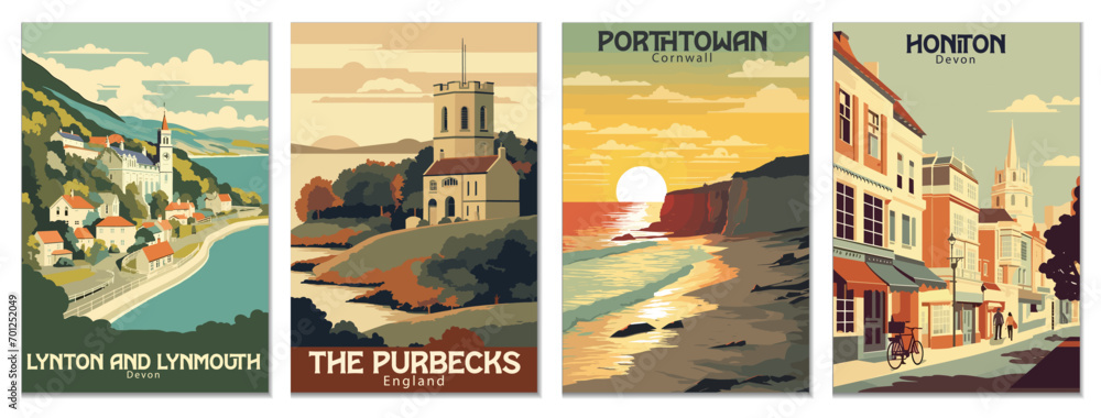 Vintage Travel Posters Set: Lynton And Lynmouth, Devon, Honiton, Devon ...