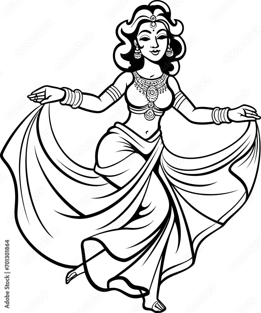 Beautiful dancing girl emoji vector image, black and white coloring ...