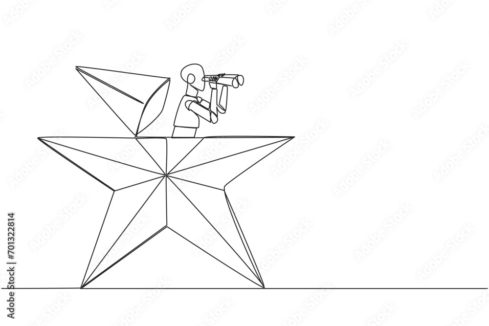 Continuous one line drawing smart robot emerges from star shape look ...