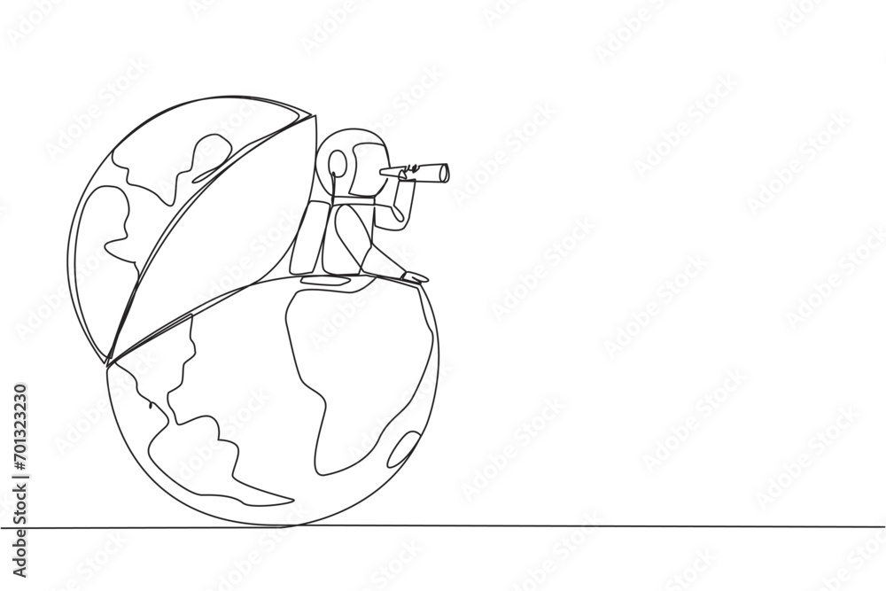 Vector de Stock Continuous one line drawing astronaut emerges from ...