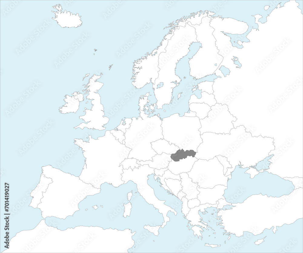 Stock-Vektorgrafik „Gray CMYK national map of SLOVAKIA inside detailed white blank political map ...