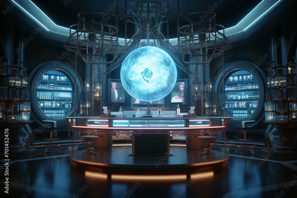 Cartoon illustration of a futuristic science lab Stock Illustration | Adobe Stock