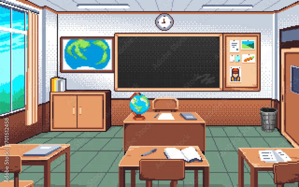 Image vectorielle Stock Pixel art illustration Classroom background ...