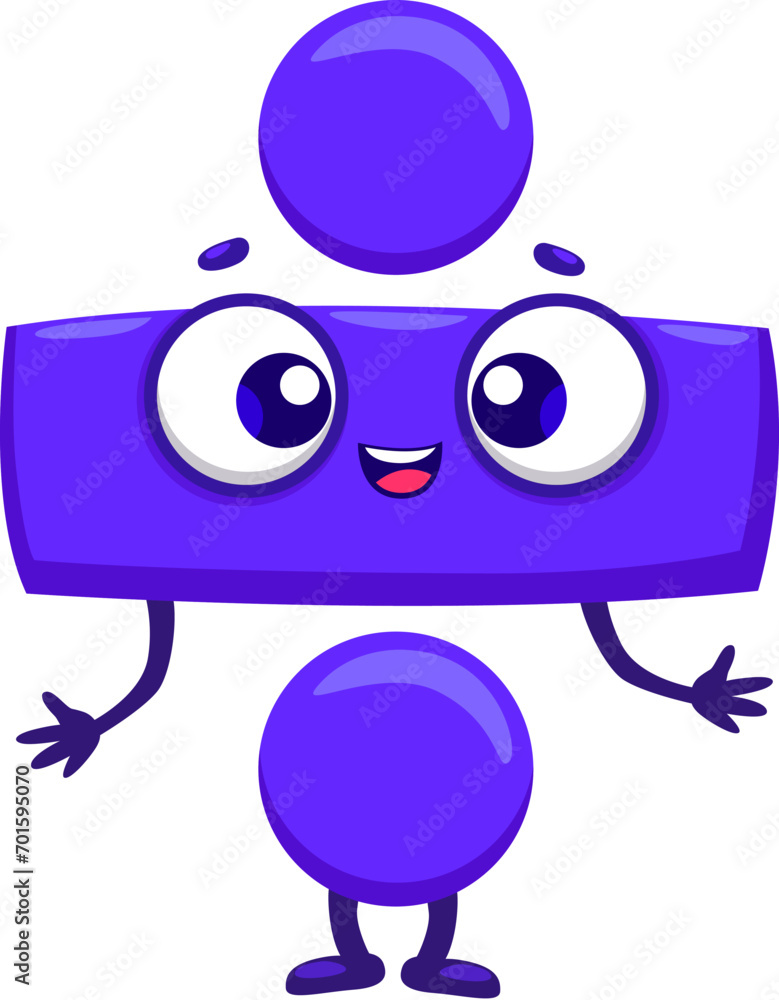 Cartoon funny math number or division sign character for kids ...
