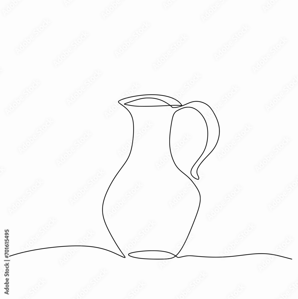 Simple one line of a jug hand drawing isolated on white background ...