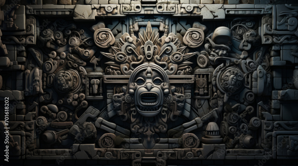Maya ancient civilization background. Mayan tribal pattern with a totem ...