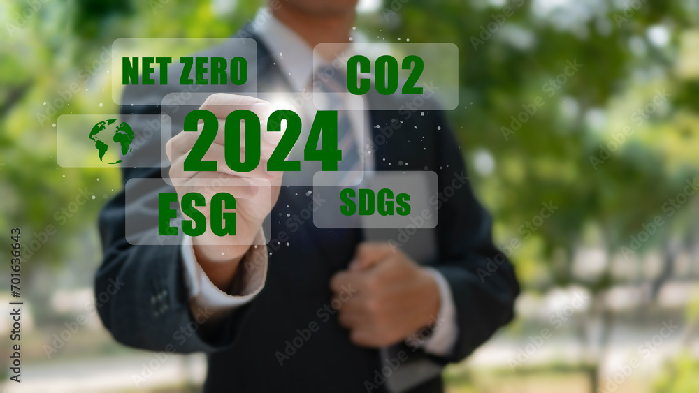 Foto de Stock New Goals,Year 2024. ESG, Co2, SDGs, and Net Zero Concept ...