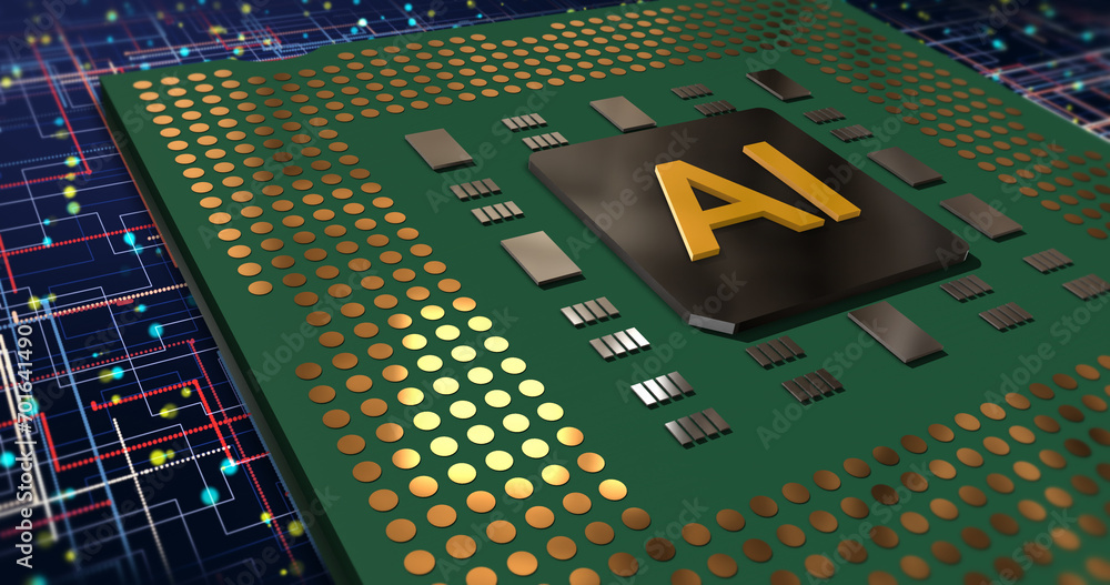 Powerful AI CPU Processor Analyzing Data Flow. Futuristic AI Processor. Data Processing ...