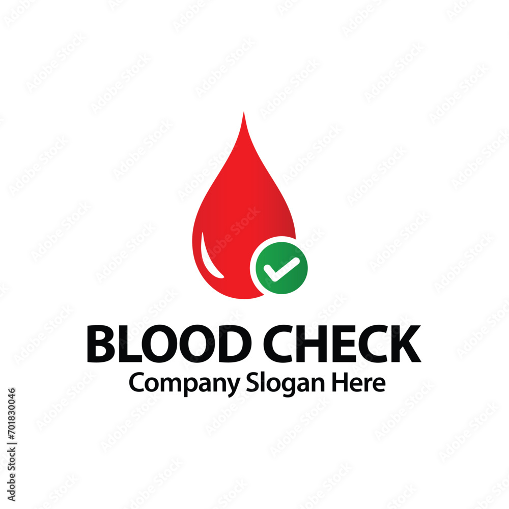 Blood Bank Logo With Red Blood Drop and Green Tick Sign Template ...