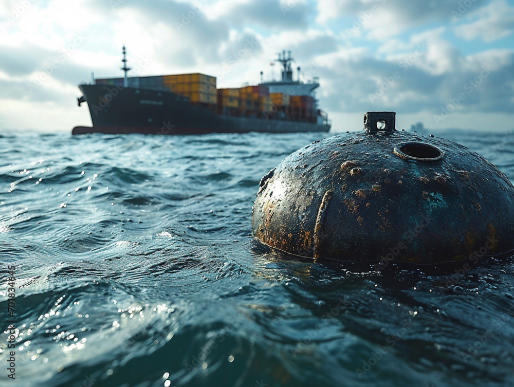 Danger to shipping and shipping routes of cargo ships and warships due ...