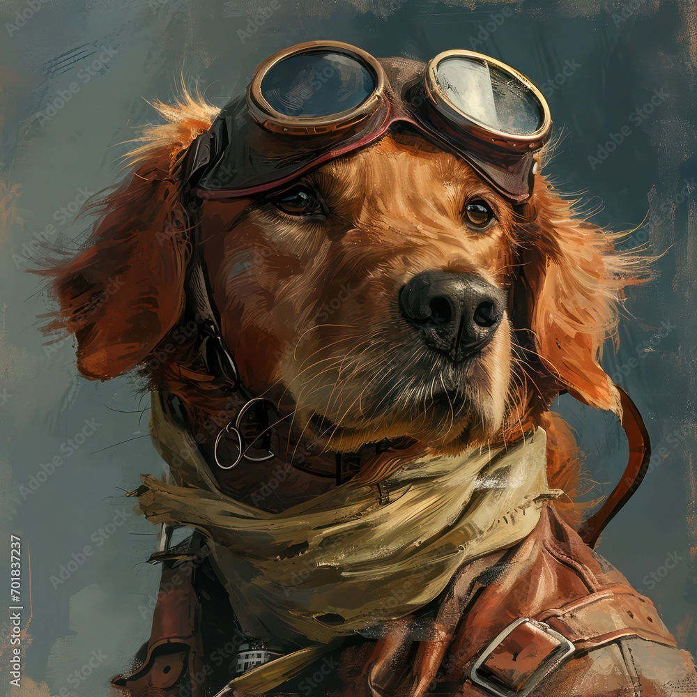 steampunk-style avatar featuring a Gondel Retriever as a pilot, or ...