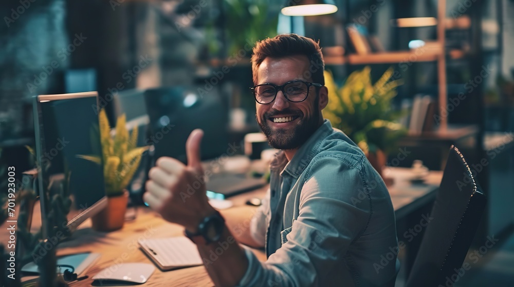 Happy office colleague showing thumbs up, created with Generative Ai ...