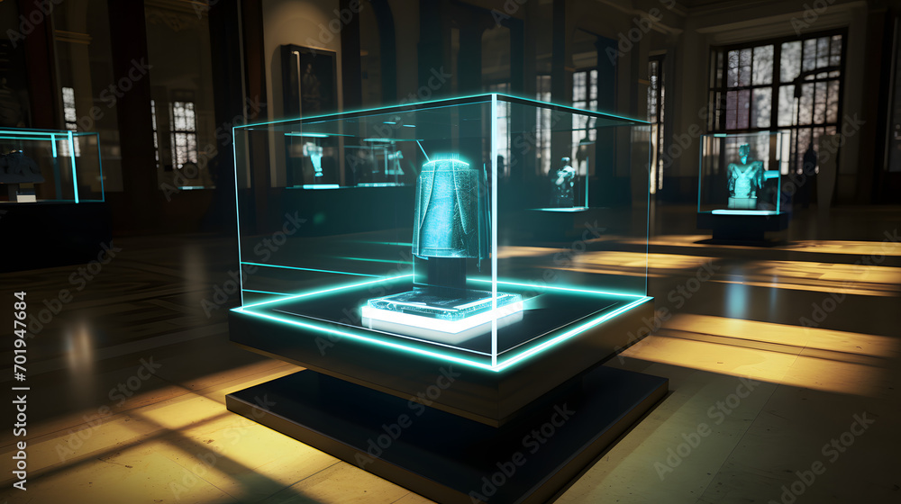 Interactive 3D hologram display in a museum showcasing historical ...