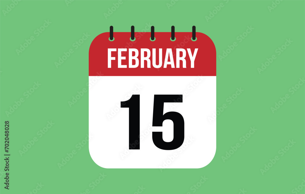 15 February calendar icon. Green calendar vector for February weekdays ...