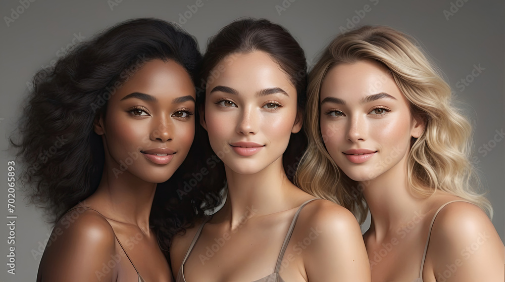 Beautiful young multiethnic women with natural makeup. Advertising for ...