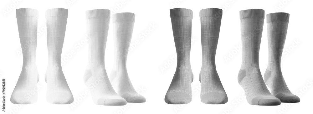 2 Set of white and light grey gray, front side view blank plain socks ...