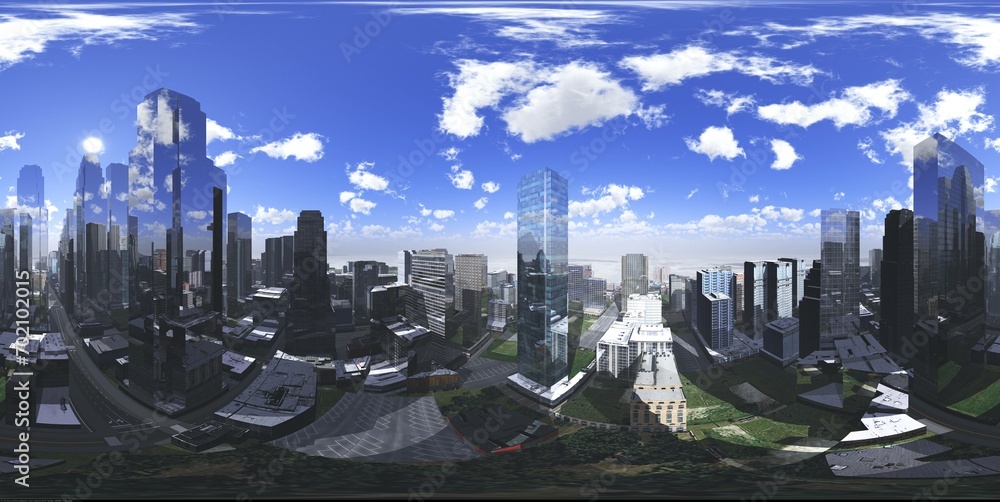 Panorama of the city. Environment map. HDRI map. equidistant projection ...