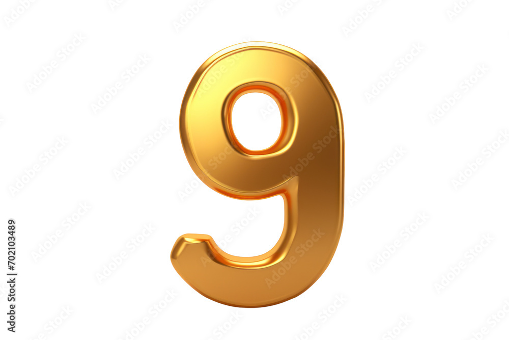 Gold number 9. 3D rendering isolated on transparent background,png file ...