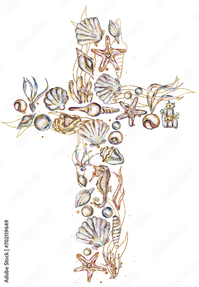 Ilustración de Stock Graphic Easter Cross Clipart, Seashells ...