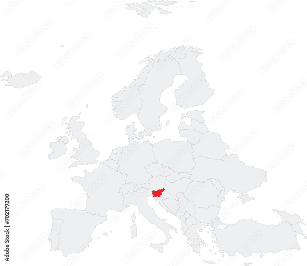 Red CMYK national map of SLOVENIA inside gray blank political map of ...