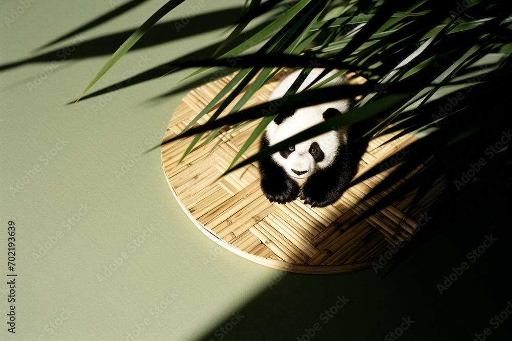 Adorable and whimsical portrayal of a panda's paw shadow on bamboo ...