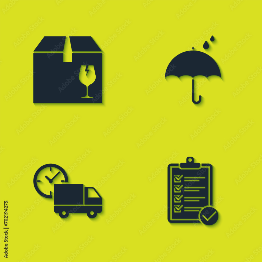 Set Delivery box with fragile content, Verification of delivery list, truck and clock and ...