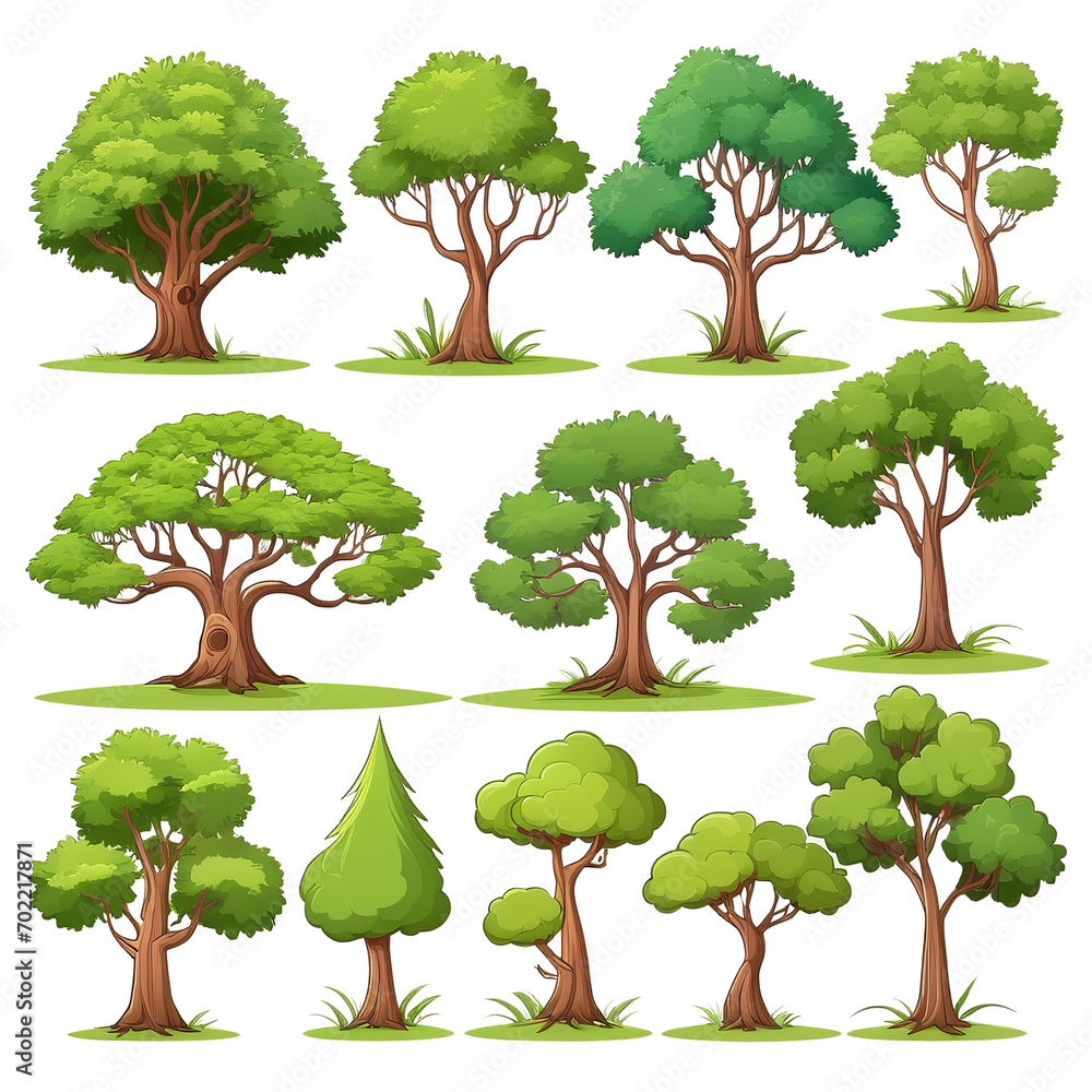 Vector Cartoon of Trees Isolated on White Background On transparent ...