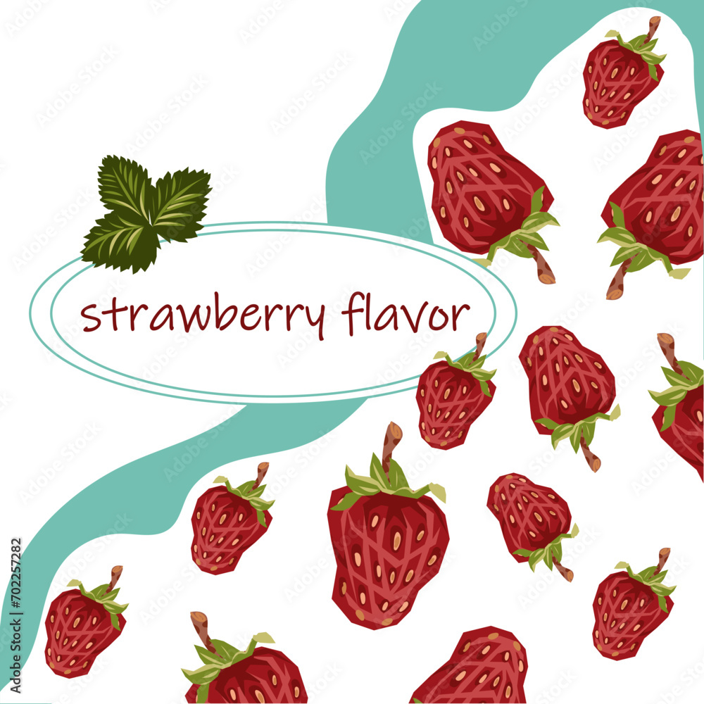 Label or print design for strawberry flavored products, hand drawn ...