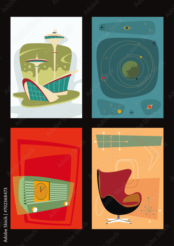 Vector de Stock 1950s Style Event Posters Template Set, Mid Century ...