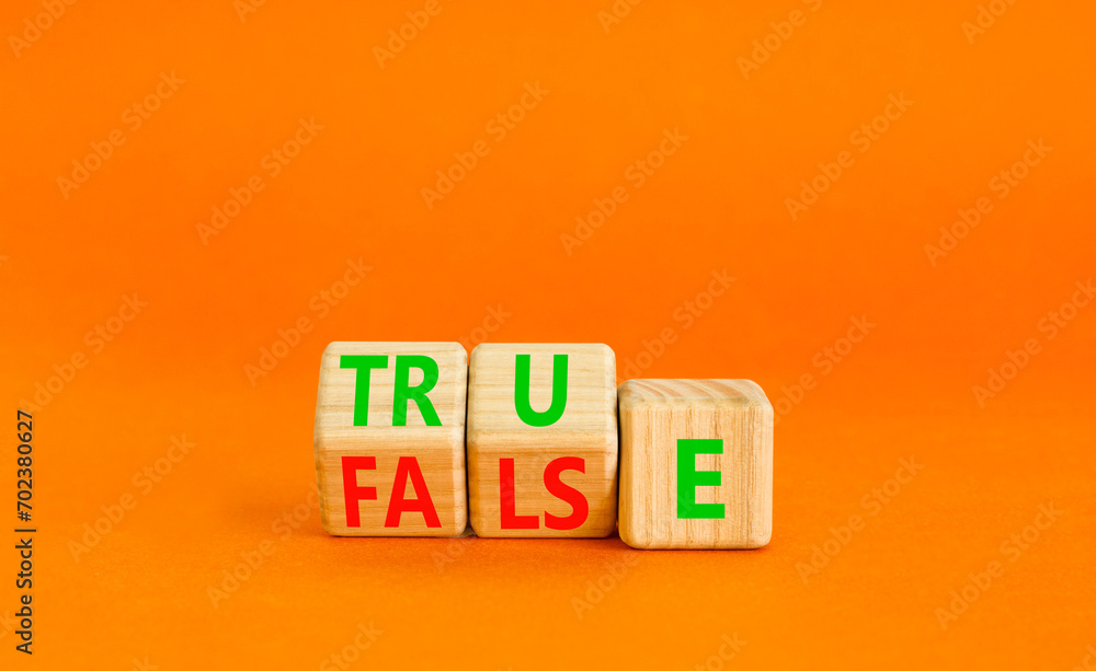 Photo Stock False or true symbol. Turned wooden cubes and changed the ...