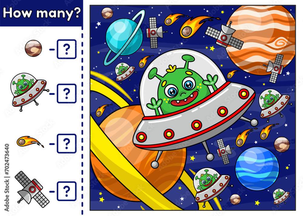 Vector de Stock Kids educational math game. Find hidden cartoon aliens ...
