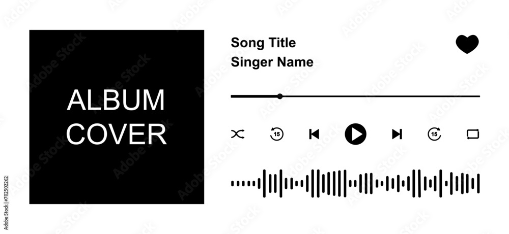 Design of music player app interface with song photo frame, buttons ...