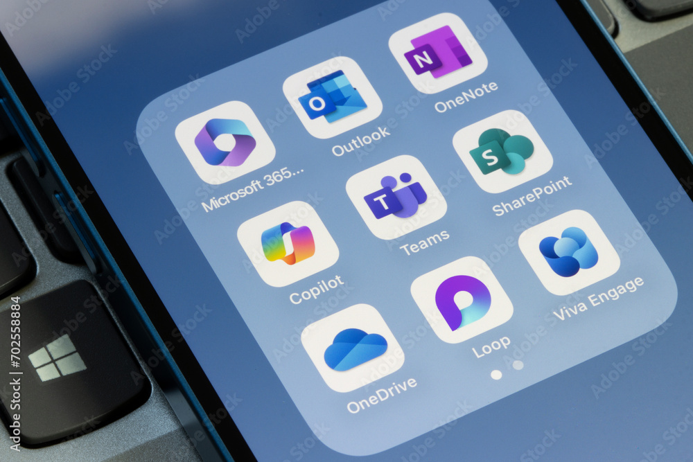 Portland, OR, USA - Jan 1, 2024: Assorted Microsoft apps, including ...