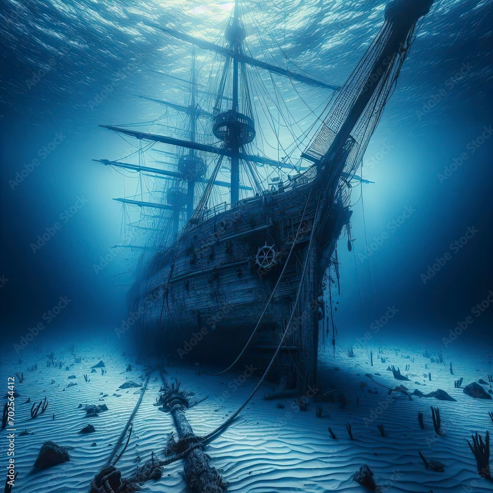Ancient sunken destroyed ship wreck under water accident bermuda ...