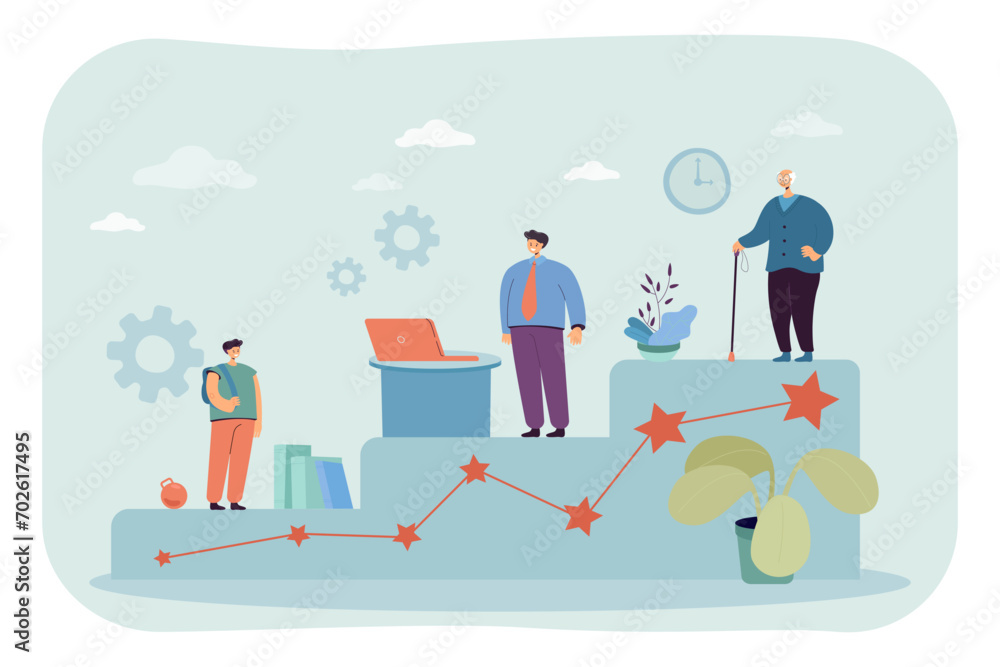 Illustration of ladder showing different stages of life. Man with ...