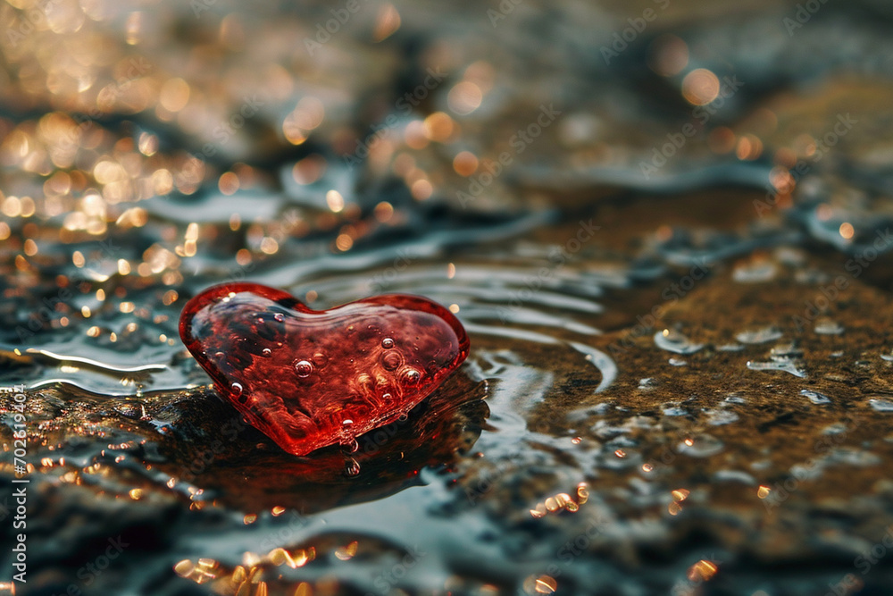 An emotional portrayal of a heart-shaped reflection on the surface of a ...