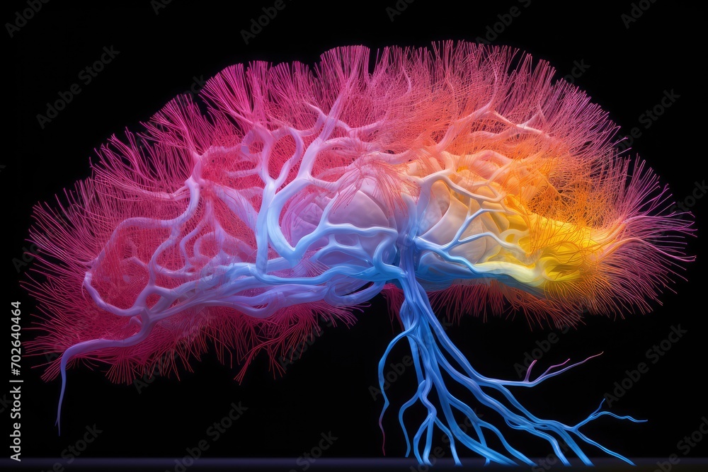 Bright 3D human mind brain image with seamless swirls, colorful ...