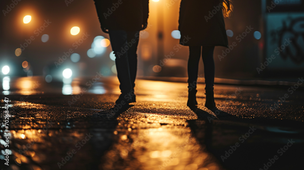 Man following woman in dark street, night, stalking, crime, mugger ...