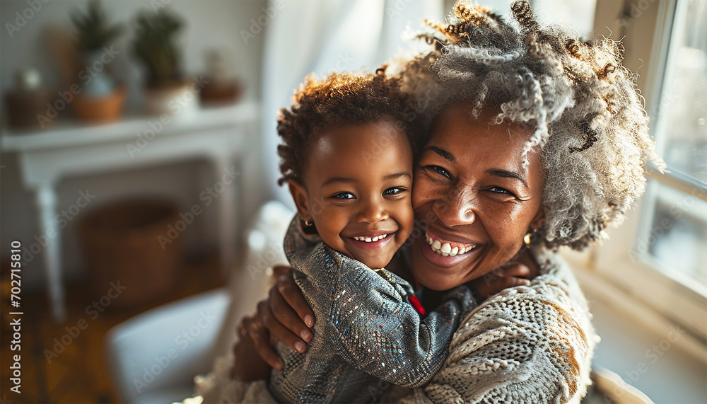 Stock-Foto „Loving hug understanding old grandma embracing little boy ...