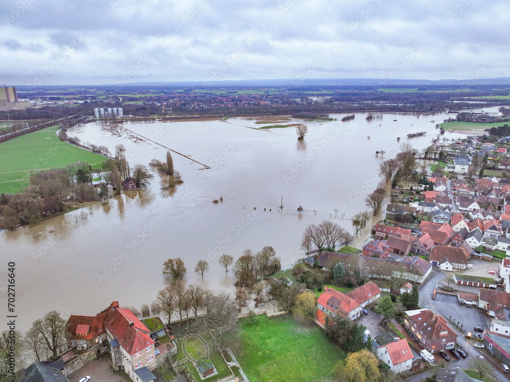 hochwasser, weser, minden, wasser, landschaft, überschwemmung, naturkatastrophe, regen, flut ...