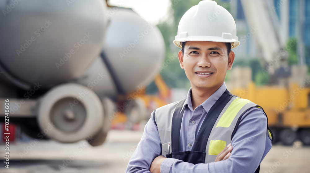 Civil engineer standing in construction site background of concrete ...