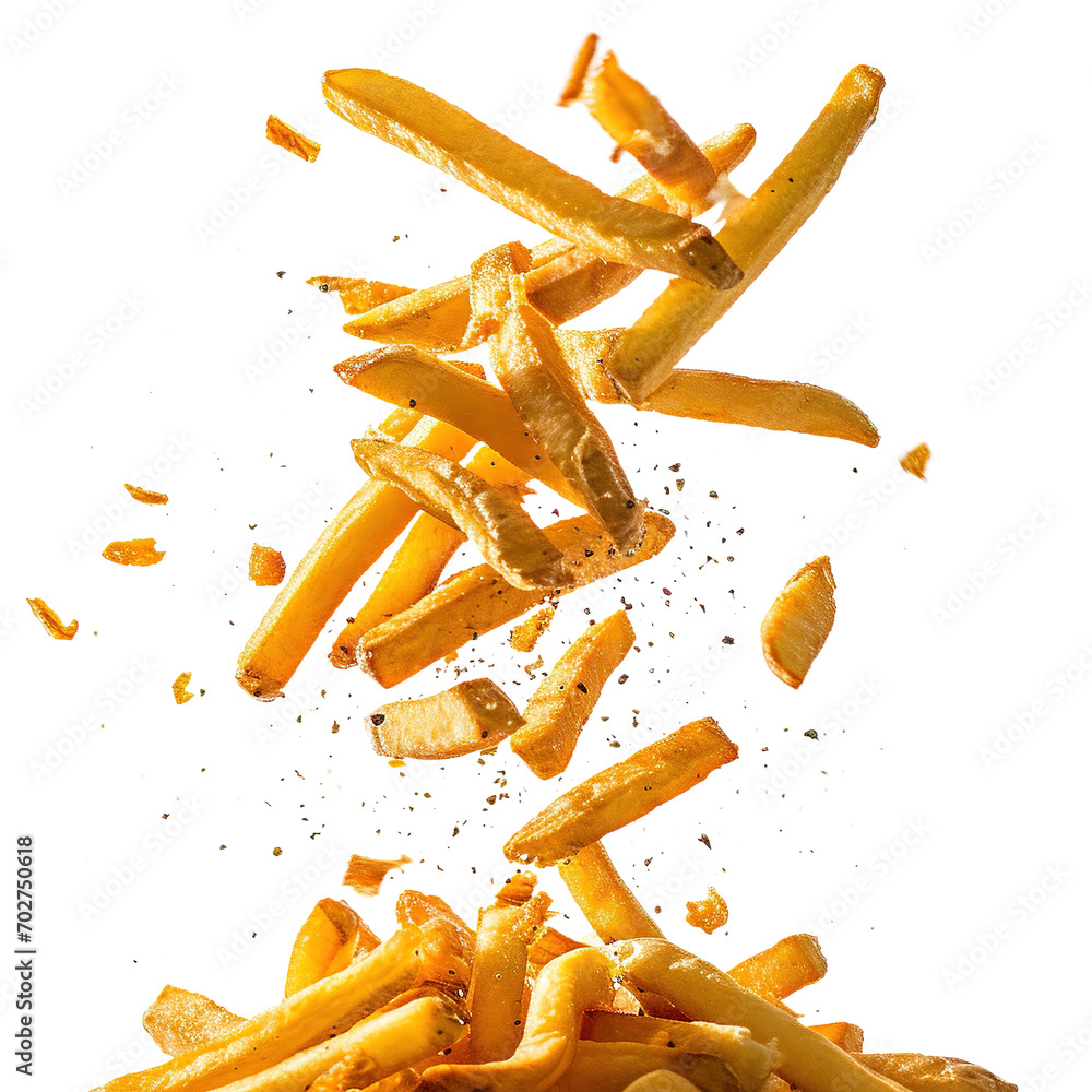 Food photo of French Fries flying isolated on white transparent ...